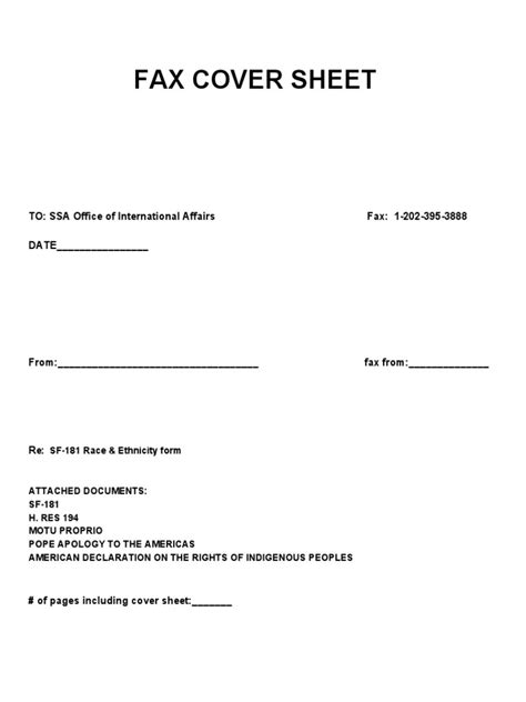 Fax Cover Sheet E Sf 181 Race And Ethnicity Form Pdf