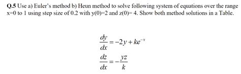 Solved Q Use A Euler S Method B Heun Method To Solve Chegg