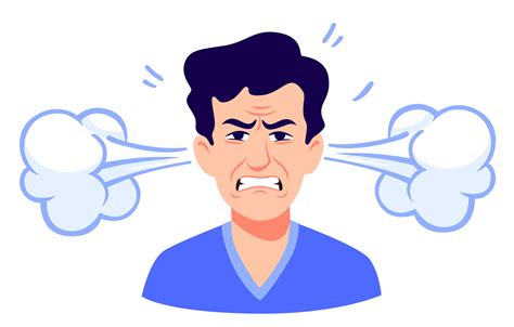 Angry Cartoon Man With Steam Coming Out Of Ears Isolated On White