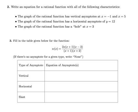 Solved Write An Equation For A Rational Function With All Chegg