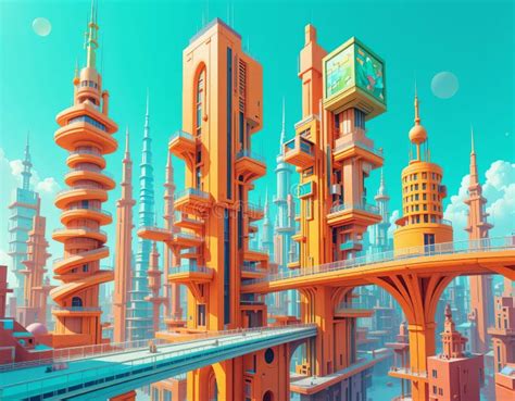 Abstract Buildings With Unusual Forms Spiral War Floating Cube And