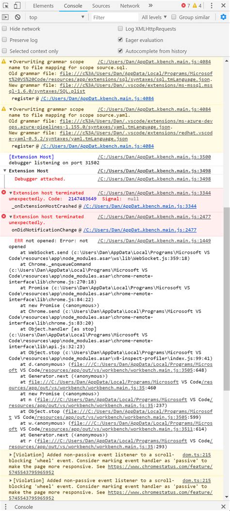 Extension Host Terminated Crash Again On Startup For Yet Another