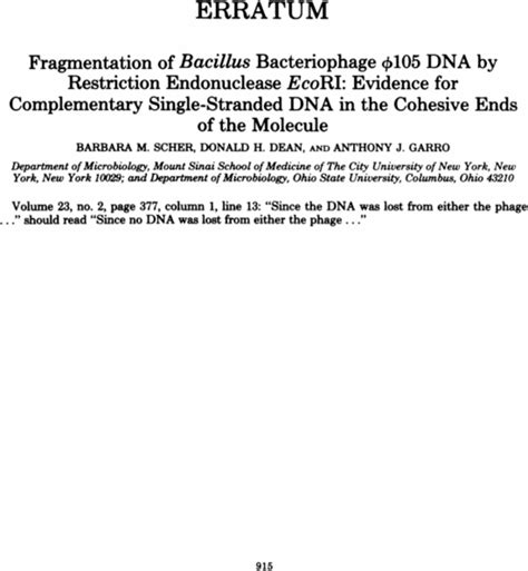 Fragmentation Of Bacillus Bacteriophage φ105 Dna By Restriction