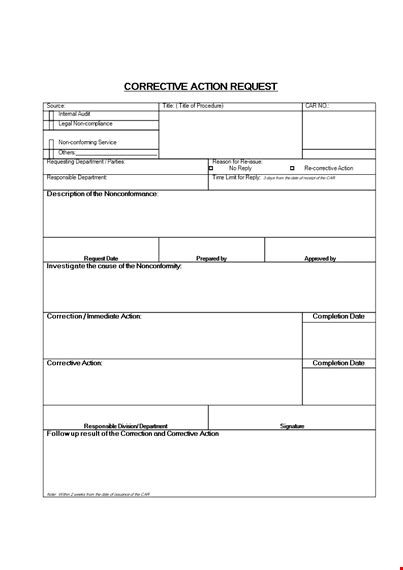 Internal Corrective Action Request