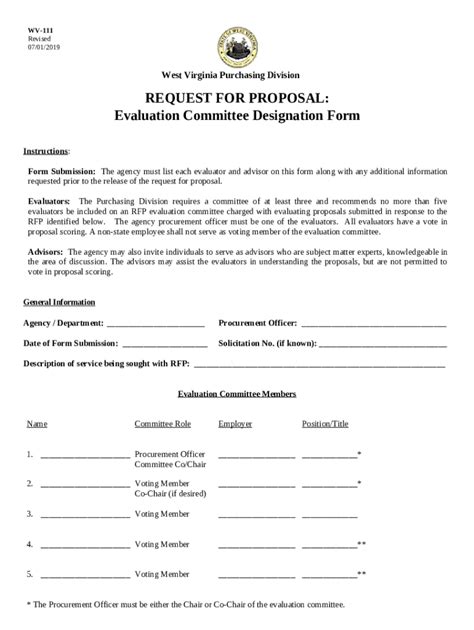 Rfp Evaluation Committee Designation Wv 111 Doc Template Pdffiller