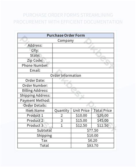 Purchase Order Forms Streamlining Procurement With Efficient