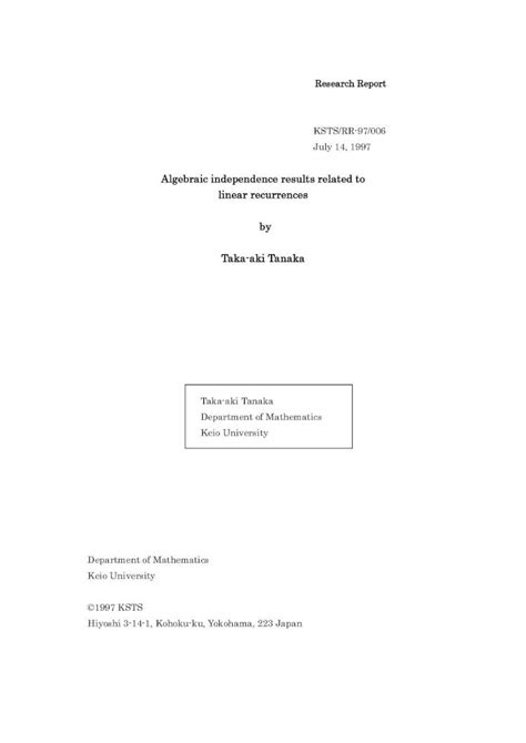 Pdf Algebraic Independence Results Related To Linear Recurrences
