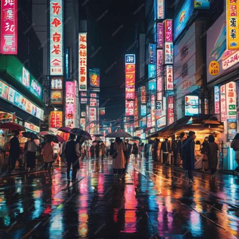 Premium Photo A Bustling Tokyo Street At Night Neon Signs Illuminating The Cityscape With