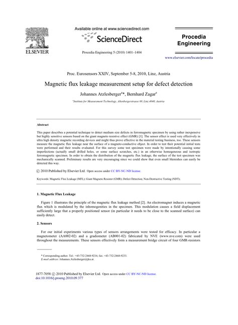 Pdf Magnetic Flux Leakage Measurement Setup For Defect Detection