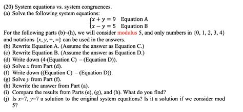 Solved 20 System Equations Vs System Congruences A