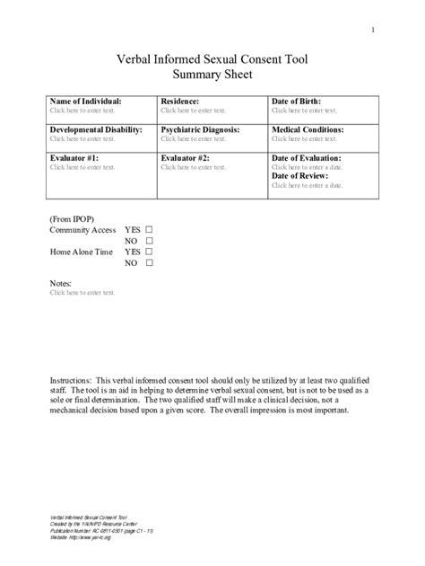Fillable Online Verbal Informed Sexual Consent Tool Summary Sheet Fax Email Print PdfFiller