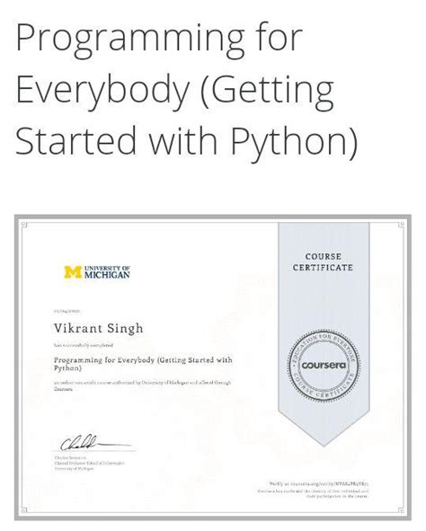 Coursera Python Beginners Completed Successfully Vikrant Singh