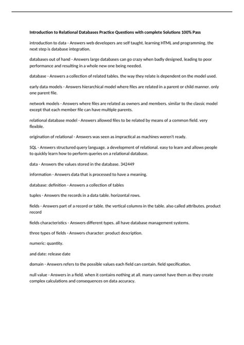 Fundamentals Of Relational Databases Practice Questions With Complete Solutions 100 Pass Fundamentals Of Relational Databases Practice Questions With Complete Solutions 100 Pass