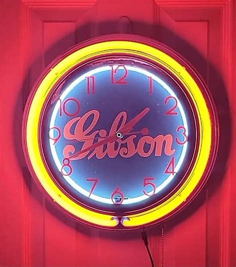 Gibson Guitars Pre War Script Logo Double Neon Red White Wall Reverb