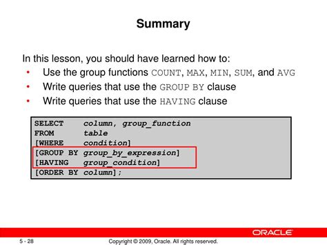 Ppt Reporting Aggregated Data Using The Group Functions Powerpoint