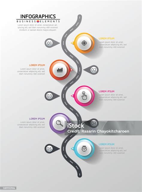 인포그래픽을 위한 벡터 요소입니다 프레젠테이션 및 차트 단계 또는 프로세스 옵션 번호 워크플로 템플릿 디자인입니다 번호 5 5에 대한 스톡 벡터 아트 및 기타 이미지