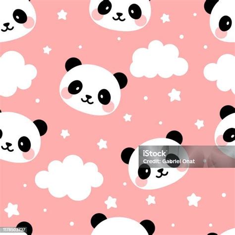 팬더 원활한 패턴 배경 구름 달과 별하늘에 행복 귀여운 팬더 0명에 대한 스톡 벡터 아트 및 기타 이미지 0명 겨울 곰 Istock