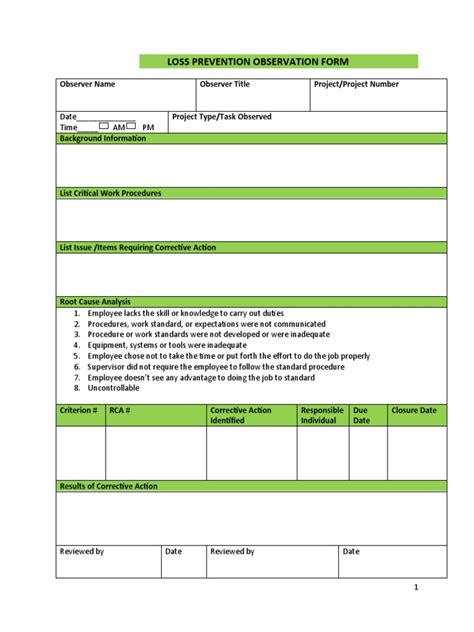 Loss Prevention Observation Form Pdf