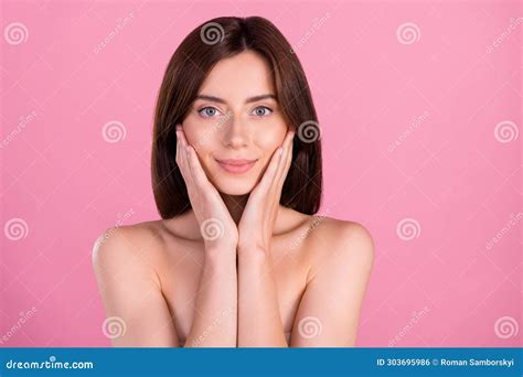Photo Of Attractive Aesthetic Girl Touch Cheeks Applying Cream Beauty