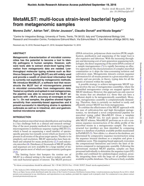 Pdf Metamlst Multi Locus Strain Level Bacterial Typing From Metagenomic Samples