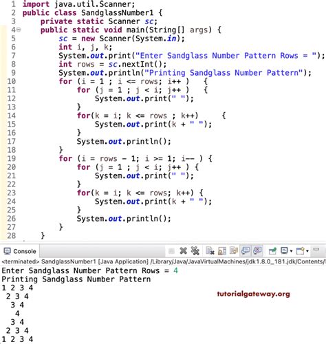 Java Program To Print Sandglass Number Pattern