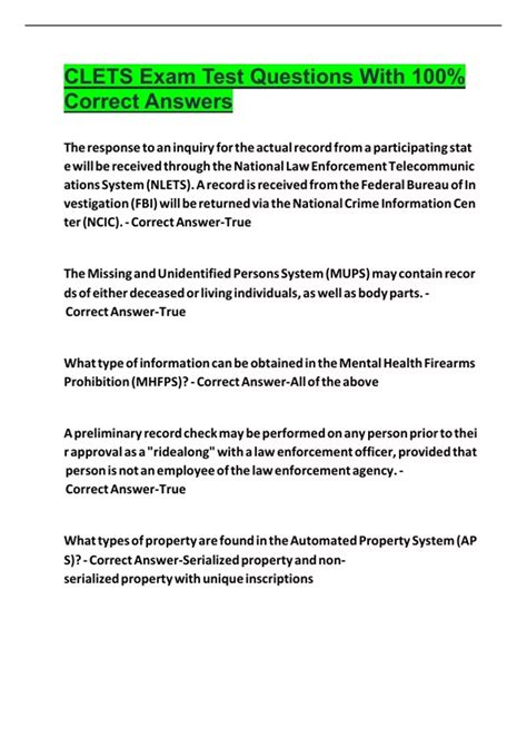 Clets Exam Test Questions With 100 Correct Answers 2024 Clets Stuvia Us