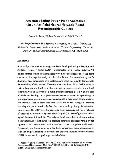Pdf Accommodating Power Plant Anomalies Via An Artificial Neural Network Based Reconfigurable