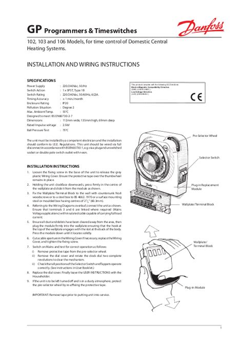 Danfoss 102 103 106 Installation Guide