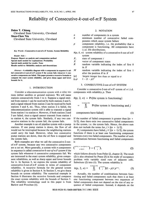 Pdf Reliability Of Consecutive K Out Of Nf System