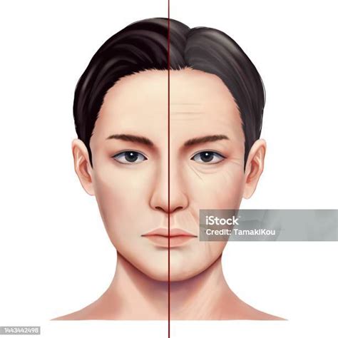 Realistic Male Front Face Before And After Illustration Raster Material Stock Illustration