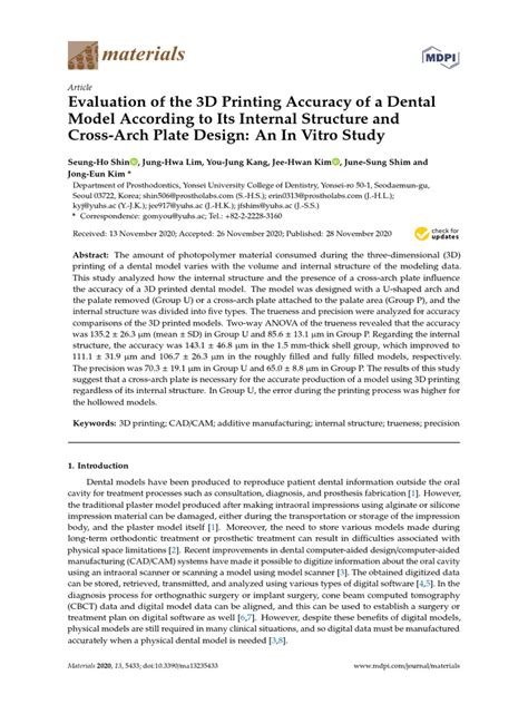 Evaluation Of The 3d Printing Accuracy Of A Dental Pdf 3 D Printing Accuracy And Precision