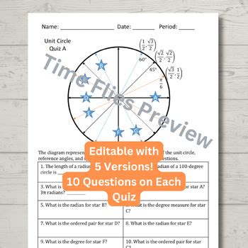 Unit Circle Quiz Editable With Multiple Versions By Time Flies
