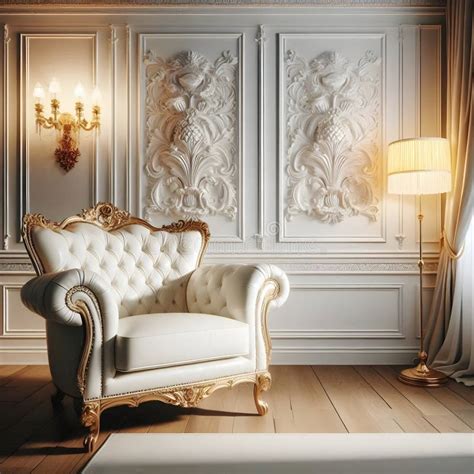 Design Interior Wall Render Classic White And Sofa Leather White Stock