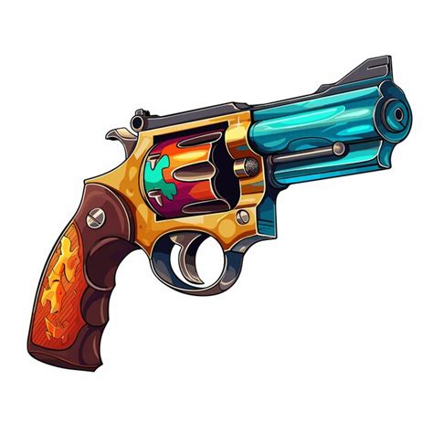 백색 배경에 고립 된 만화 리볼버 총 일러스트레이션 프리미엄 벡터