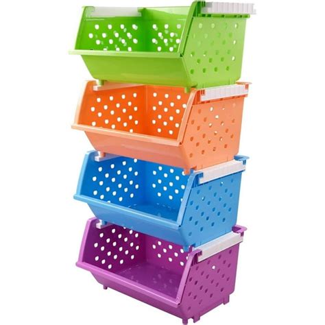 Pekky 4 Pack Large Stackable Storage Bins Colored Plastic Stacking
