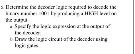 Solved Determine The Decoder Logic Required To Decode The Binary Number 1001 By Producing A