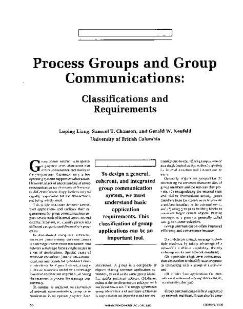 Pdf Process Groups And Group Communications Classifications And Requirements