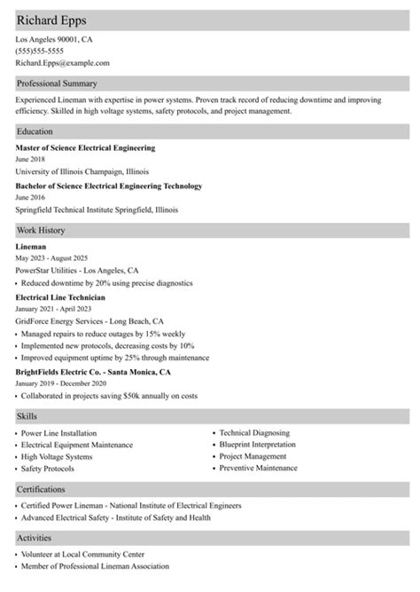 Lineman Resume Example And Template Apprentice And More