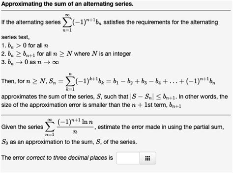 Solved Approximating The Sum Of An Alternating Series N 1