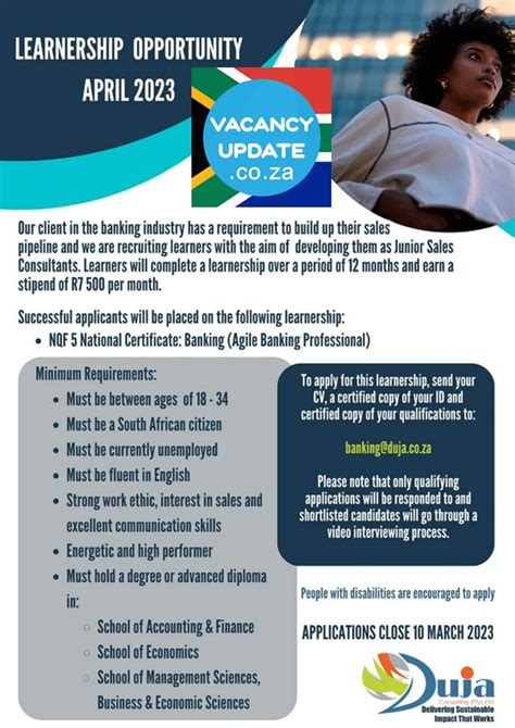 Duja Consulting Banking Learnership 2023 Offering Stipend Of R7 500 Month