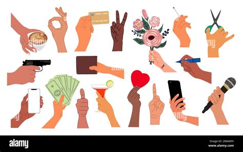 Set Of Different Skin Color Hands Holding Stuff Stock Vector Image Art Alamy