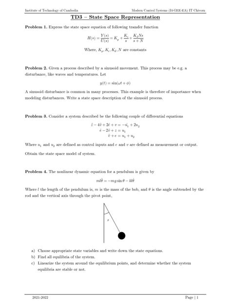 Td3 State Space Representation Pdf Equations Mathematical Physics