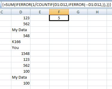 Microsoft Excel Count Unique Value Ignoring Text In Range Super User