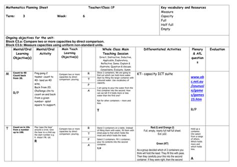 Year 1 Numeracy Planning Term 12 And 3 Teaching Resources