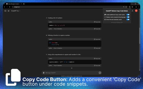 Chatgpt Bottom Copy Code Button And Statistics Adoptez Cette Extension