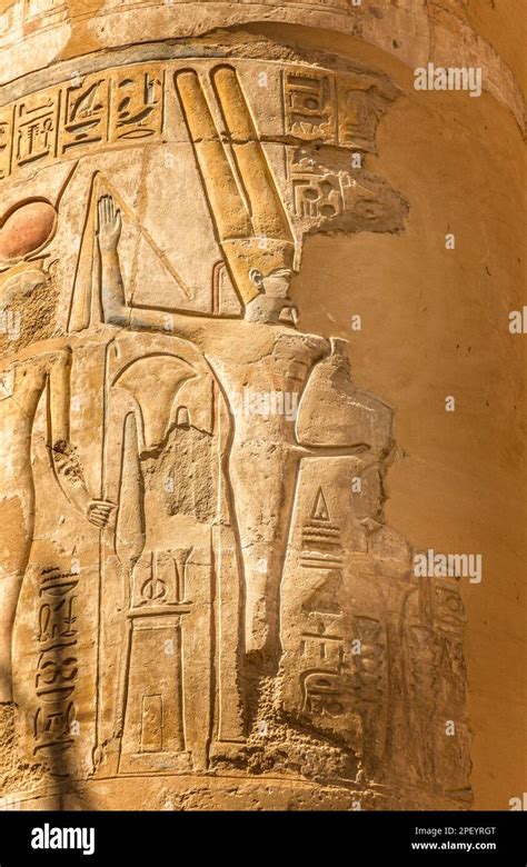 Reliefs And Hyroglpyphs On The Columns Of The Temple In Karnak Luxor
