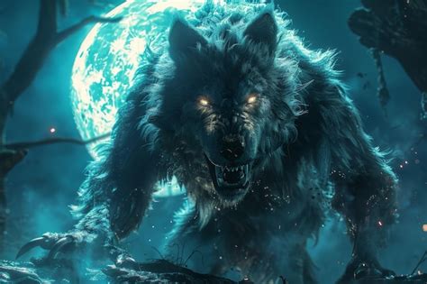 Werewolf Transformation Under Full Moon With Claws Extended In Dark