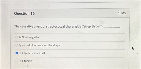 solved question 161ptsthe causative agent of streptococcal