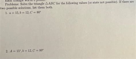solved problems solve the triangle abc for the following