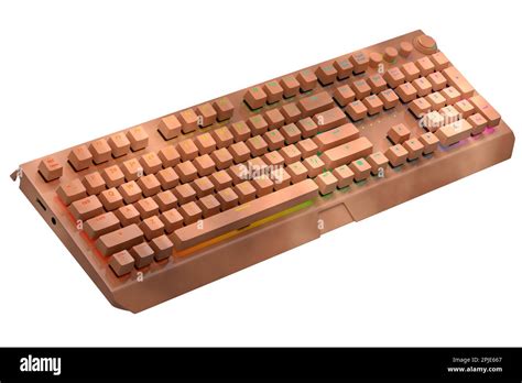 Realistic Computer Keyboard With Golden Chrome Texture Isolated On
